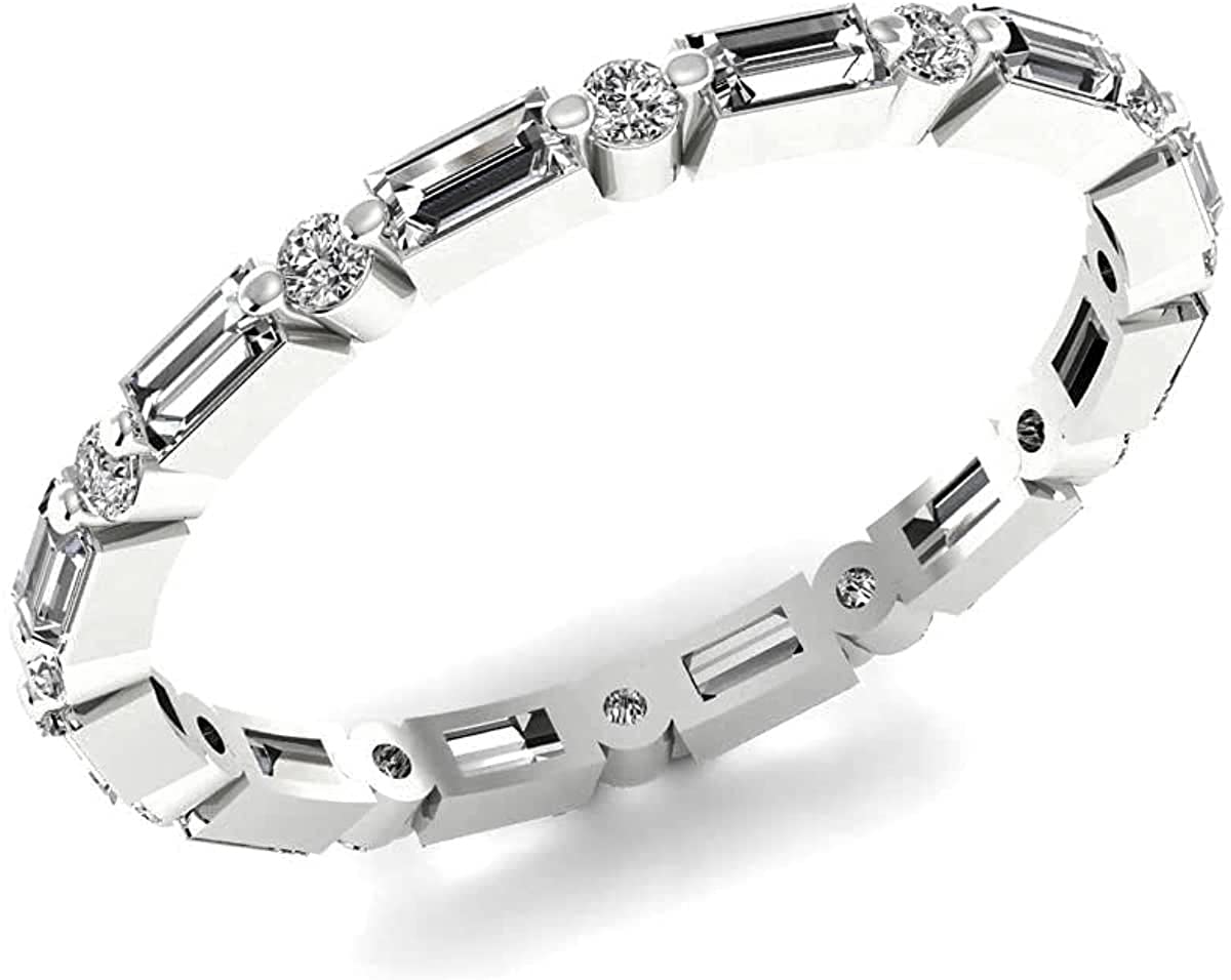 RITZIN 1.20TCW White Baguette Moissanite Diamond Eternity Handmade Moissanite Diamond Engagement Band Anniversary Band 925 Sterling Silver (5)
