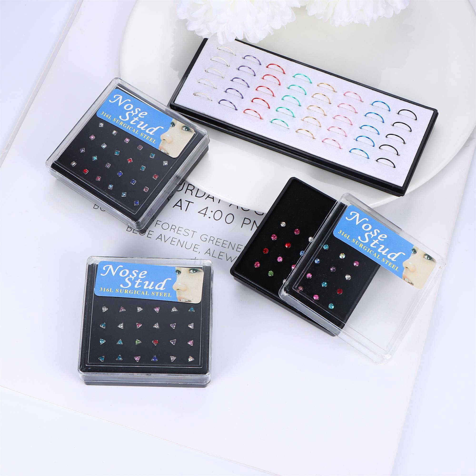 ORAZIO 112-200PCS Nose Ring Studs Hoops For Women Surgical Stainless Steel 22 Gauge Nose Ring Set Nose Piercing Jewelry 22G Nose Hoop 1.5mm 2mm Tiny Nose Stud