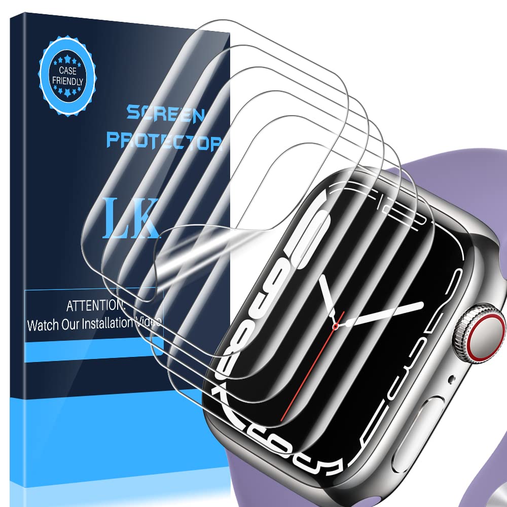 LK 6 Pack Screen Protector Compatible with Apple Watch Series 7 45MM Series 6 Series 5 Series 4 44mm, Max Coverage, Compatible with iWatch 44mm, Ultra-Thin TPU Film, Case Friendly，apj02