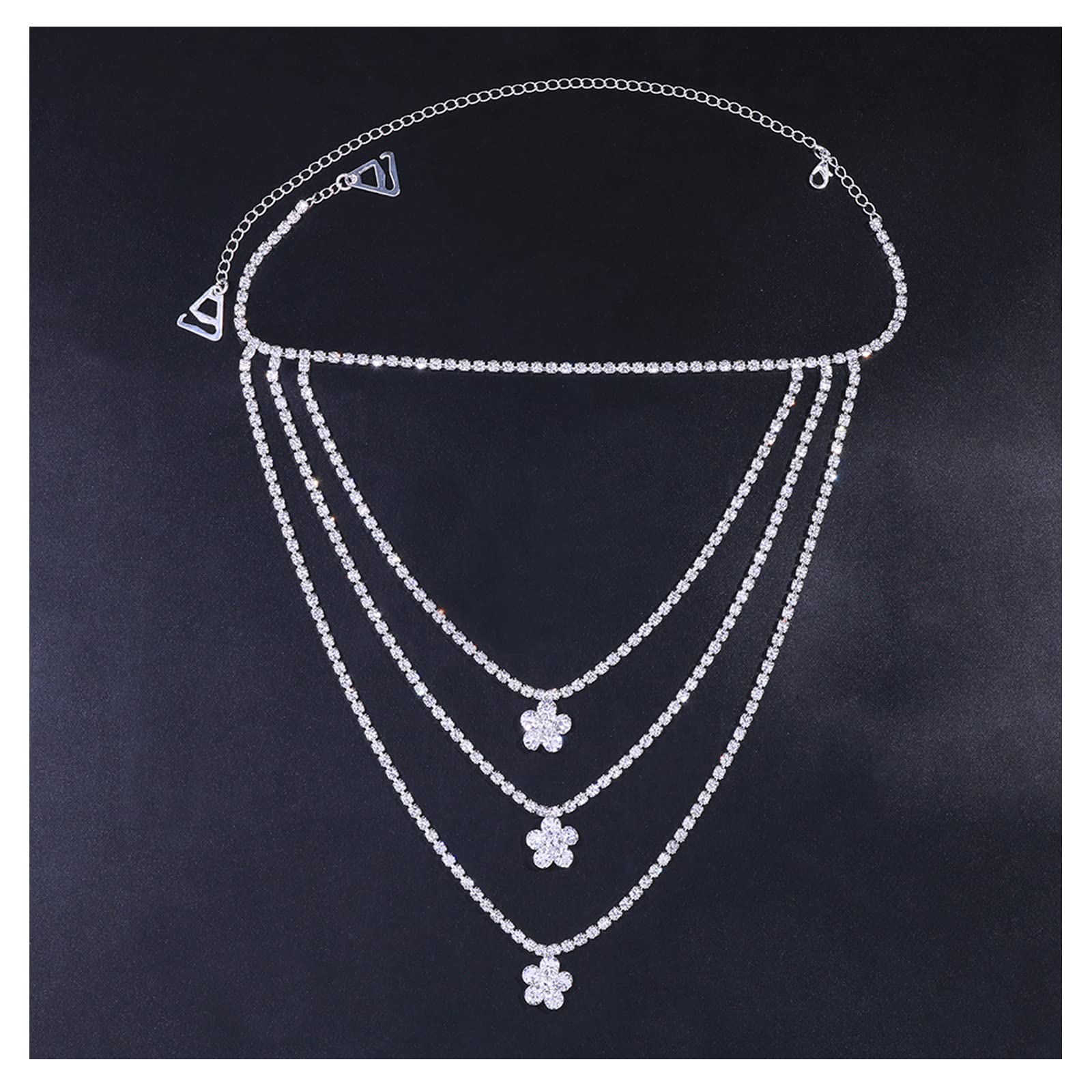 Rhinestone Flower Shoulder Chain Layered Upper Arm Chain Bracelet Bridal Wedding Multilayer Tassel Shoulder Chain Summer Bikini Body Chain for Women (Silver)