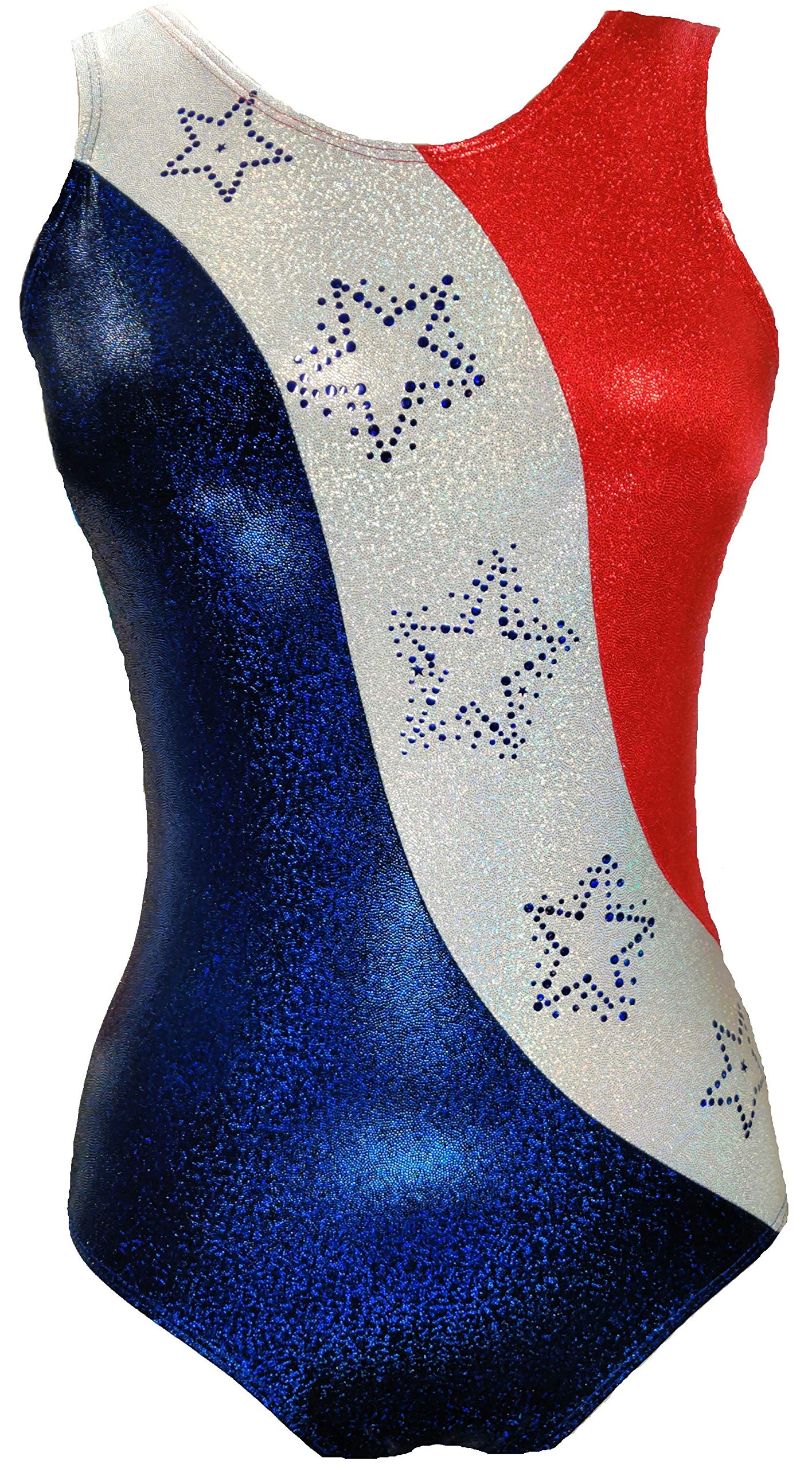 Look-It Activewear Gymnastic Leotard Red White & Blue Sparkling leotard for women Adult Meduim (size 6-8)