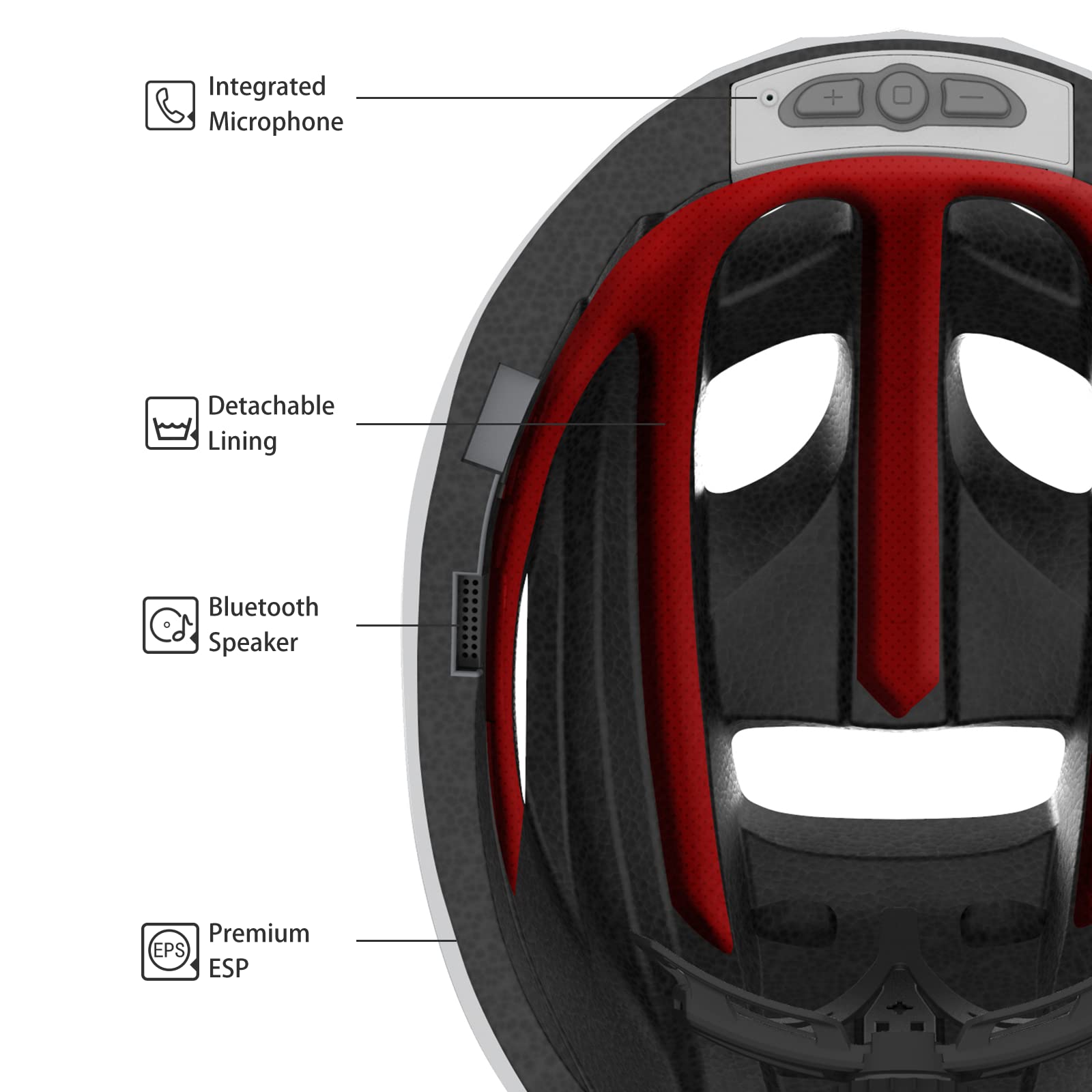 Smart4u SH20 Bluetooth Mountain Bike Helmet with Speakers & Built-in Microphone, CE CPSC Certified, Ultralight & Ventilated, MTB&Road Bike Helmet for Adults Men Women