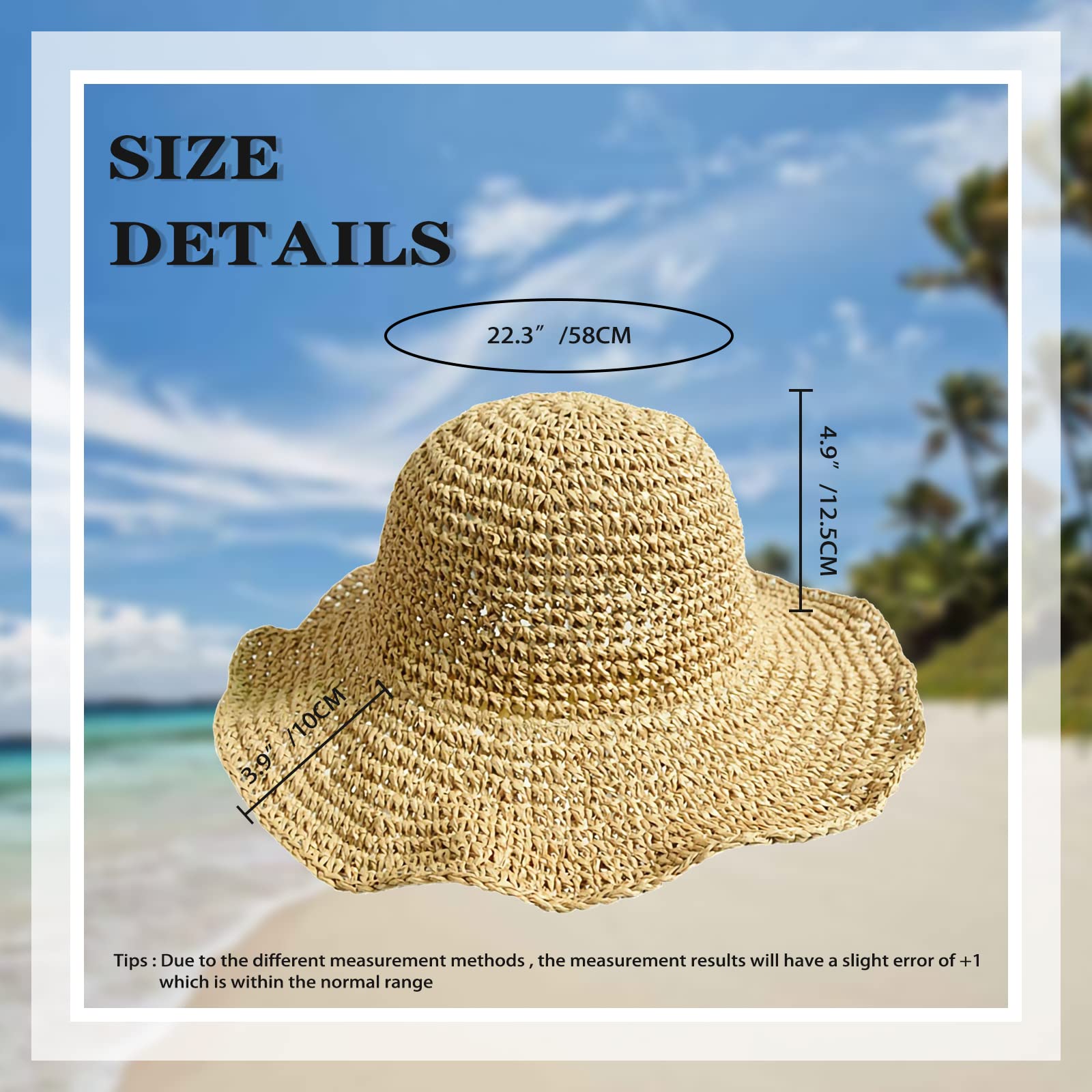 Straw Bucket Hat Beach Hat for Womens Sun Hat Foldable Packable Wide Brim Hat Summer Protection Beach Cap Straw Cowboy Hats Khaki