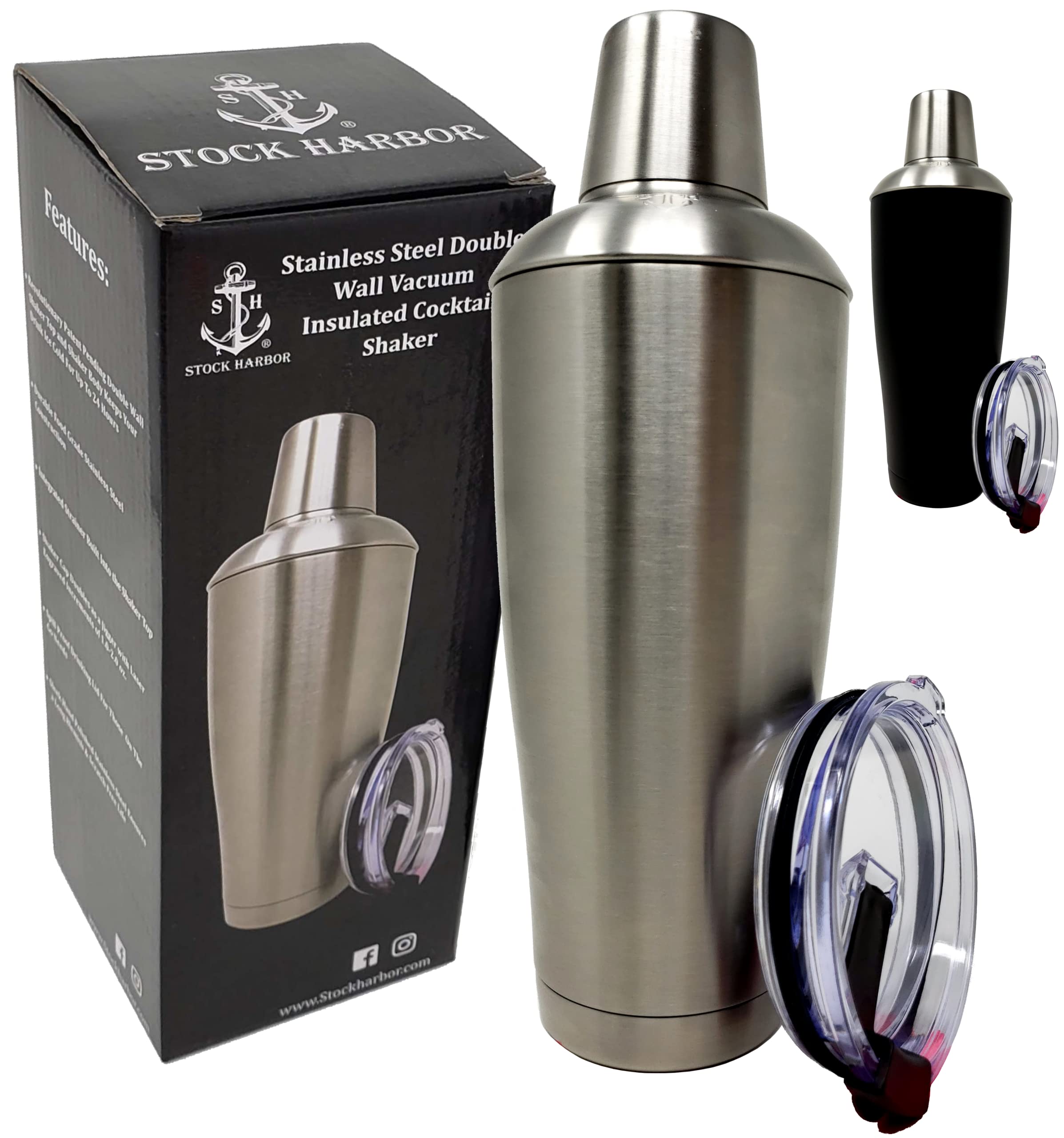 Stock Harbor Stainless Steel 30 Ounce (887 Milliliter) Double Wall Cocktail Shaker Vacuum Insulated Tumbler and Shaker Top; Matte Polished