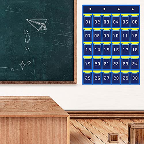Numbered Hanging Pocket Chart, Classroom Mobile Phone Bag Digital Pocket, Wall Door Hanging Organizer for Teacher Student Hanging Cards Cell Phones Sundries (Dark Blue, 60 Pockets)