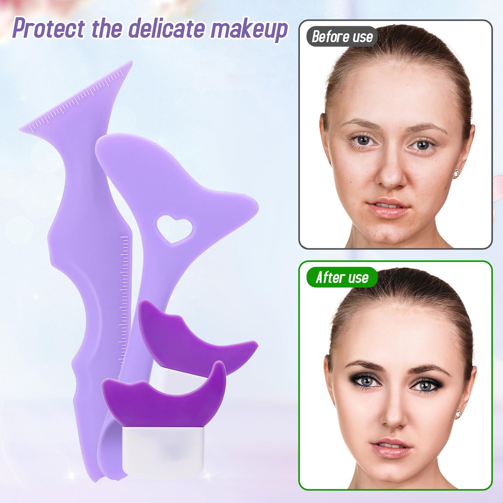 Mozeat Lens All In One Eyeliner Tool Kit,4Pcs Silicone Eyeliner Stencils Winged Tip Eyeliner Aid Reusable Eyeliner Guide Tool Eyeshadow Applicators Eyeliner Guide Tool Multifunction Eye Makeup Tool