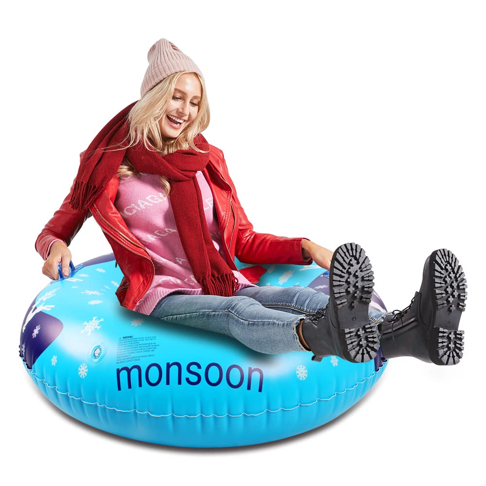 monsoon [Glider] Luxury Snow Tube for Sledding Heavy Duty Sleds with Handles for Adults - Blue