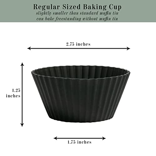 The Silicone Kitchen Reusable Silicone Baking Cups, Non-Toxic, BPA Free, Dishwasher Safe, Regular, Matte Black, 12 Pack