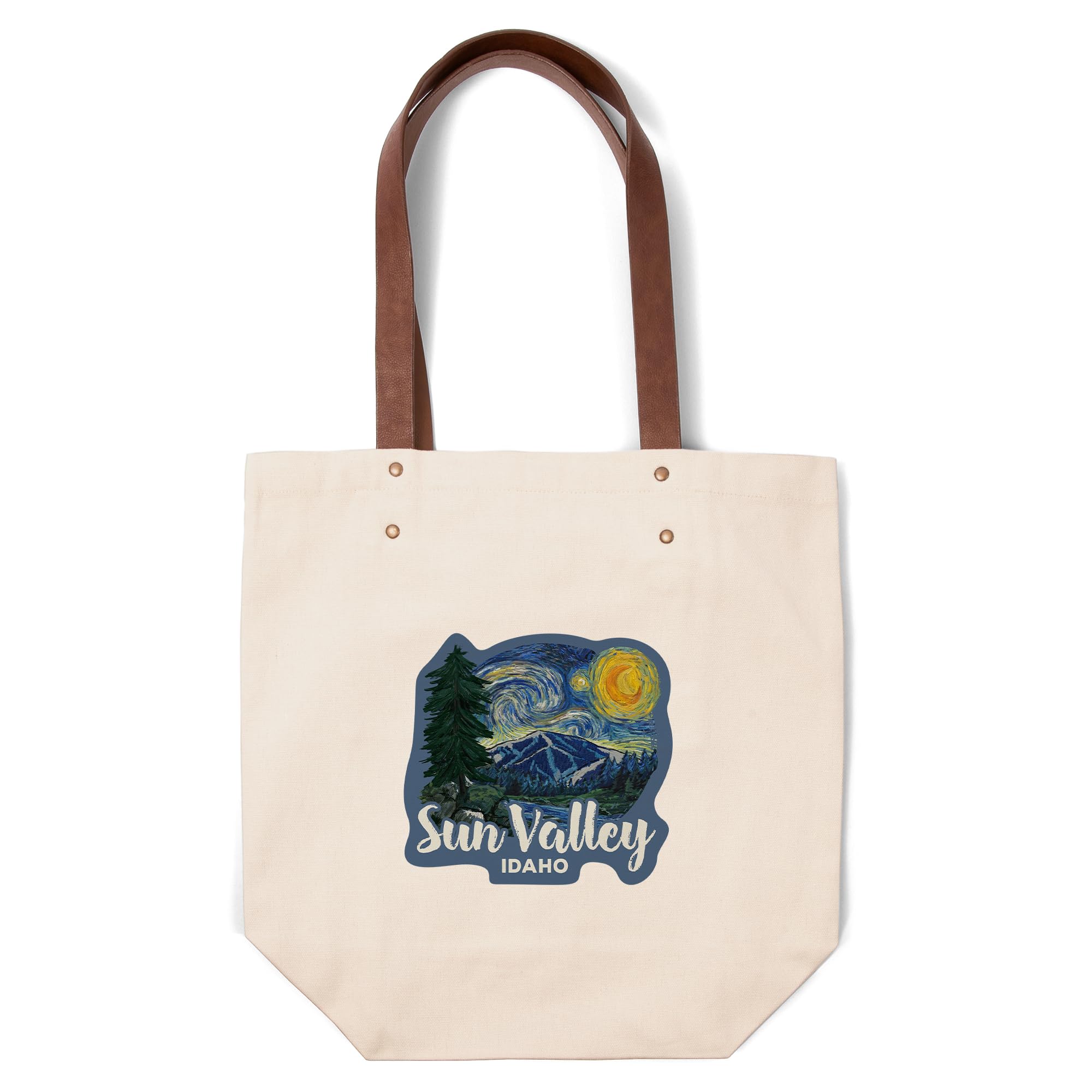 Sun Valley, Idaho, Bald Mountain, Starry Night, Contour (Canvas Deluxe Tote Bag, Faux Leather Handles & Zip Pocket)