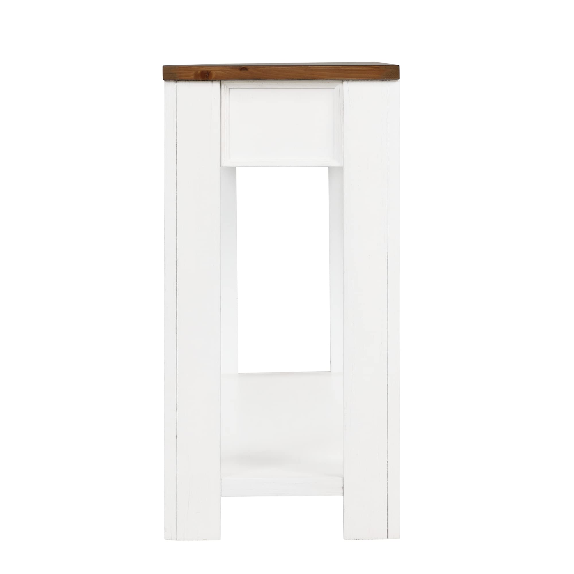 Lecafur HL 64" Entryway Console Table with 4 Drawers and Bottom Shelf Rustic Farmhouse Solid Wood Entryway Table Extra Long Sofa Table for Living Room Hallway Bedroom Foyer(Antique White+ Brown Top)