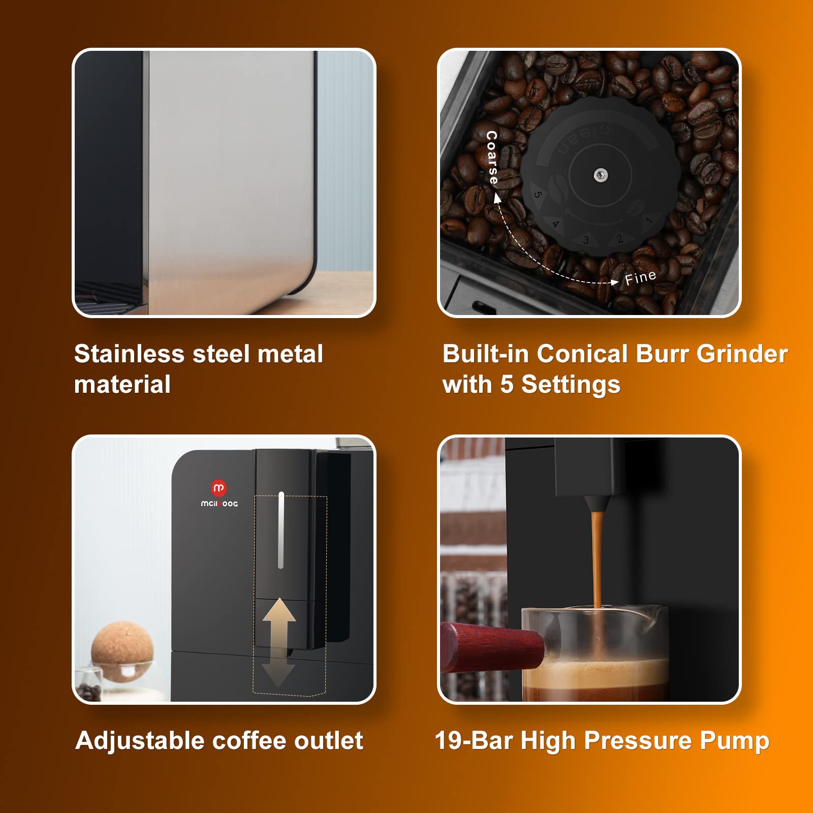 Mcilpoog Super Automatic Espresso Coffee Machine,Bean To Cup Fully Automatic Espresso Machine with Grinder,Easy To Use Wifi Touch Screen Coffee Maker.19 Bar Barista Pump(Hi series 01)