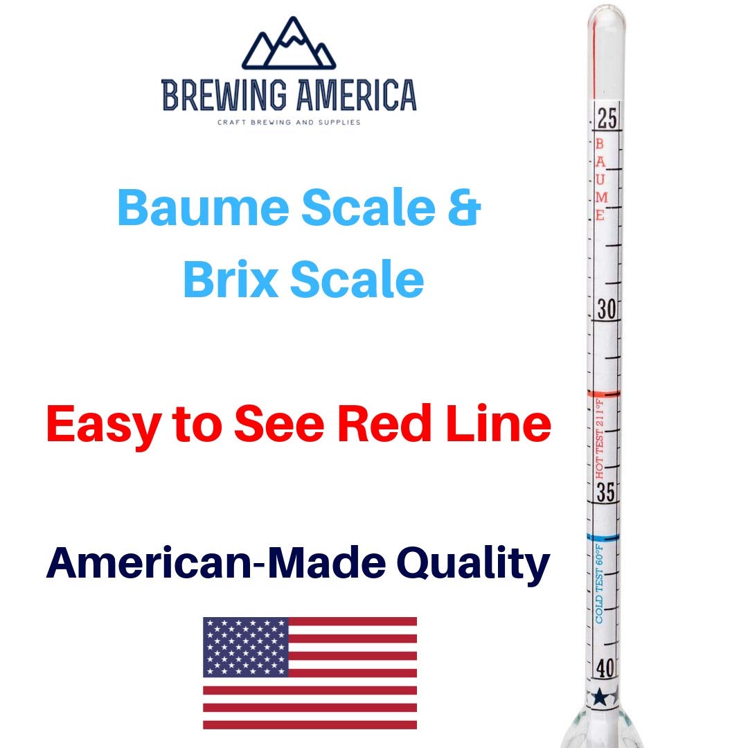 USA Made Maple Syrup Hydrometer Density Meter for Sugar and Moisture Content Measurement for Consistently Delicious Pure Syrup β Made in America - BRIX & Baume Scales - Easy Read Red Line Calibrated