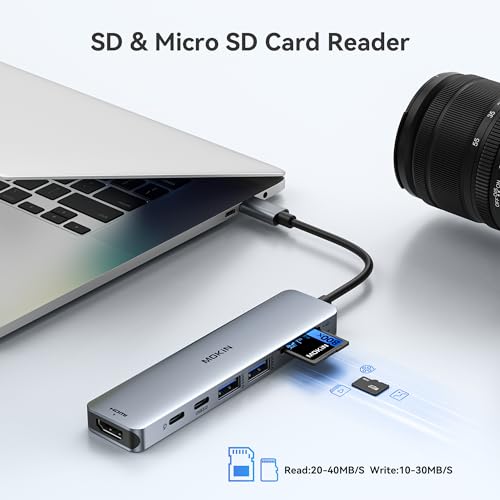 USB C Hub HDMI Adapter for MacBook Pro/Air, MOKiN 7 in 1 USB C Dongle with HDMI, SD/TF Card Reader, USB C Data Port,100W PD, and 2 USB 3.0 Compatible for MacBook Pro/Air, Dell XPS, Lenovo Thinkpad.