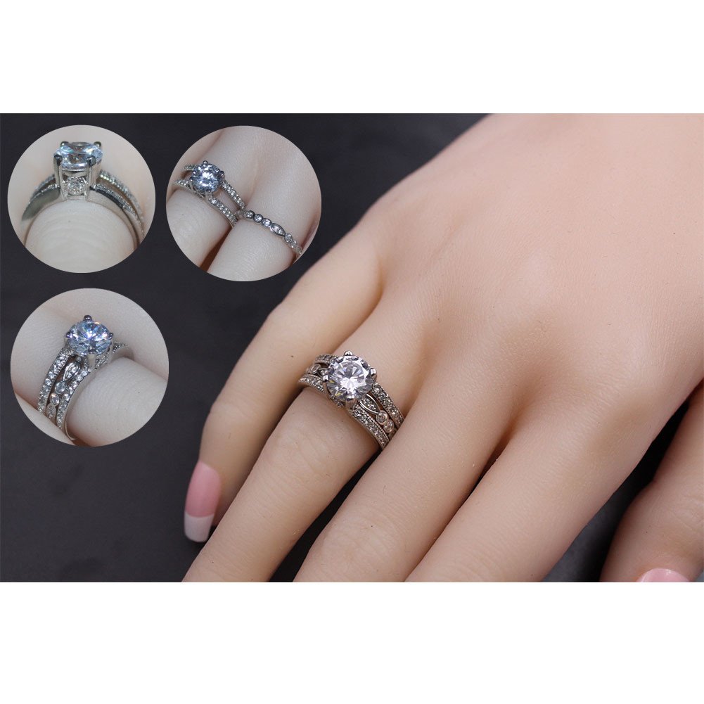 MABELLA 2.7 Carats Round Cut White Cubic Zirconia 925 Sterling Silver Alternative Engagement Wedding Ring Set Size 8