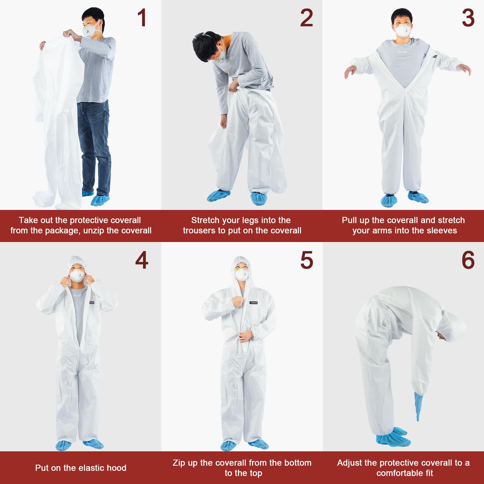 YIBER Hazmat Suit Disposable Coverall | Heavy Duty Full Body Paint Coverall & Suit in 7 Sizes with Multiple Specifications for Men & Women Without Hood - Breathable & Water Resistant