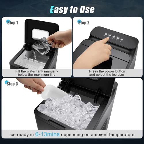 SIMOE Ice Makers Countertop, Ice Machine, 33Lbs/24Hs, 9 Cubes in 6Mins, Automatic Self-Cleaning, 2 Ice Sizes, w/LED Display for Party/Bar/Office, Black