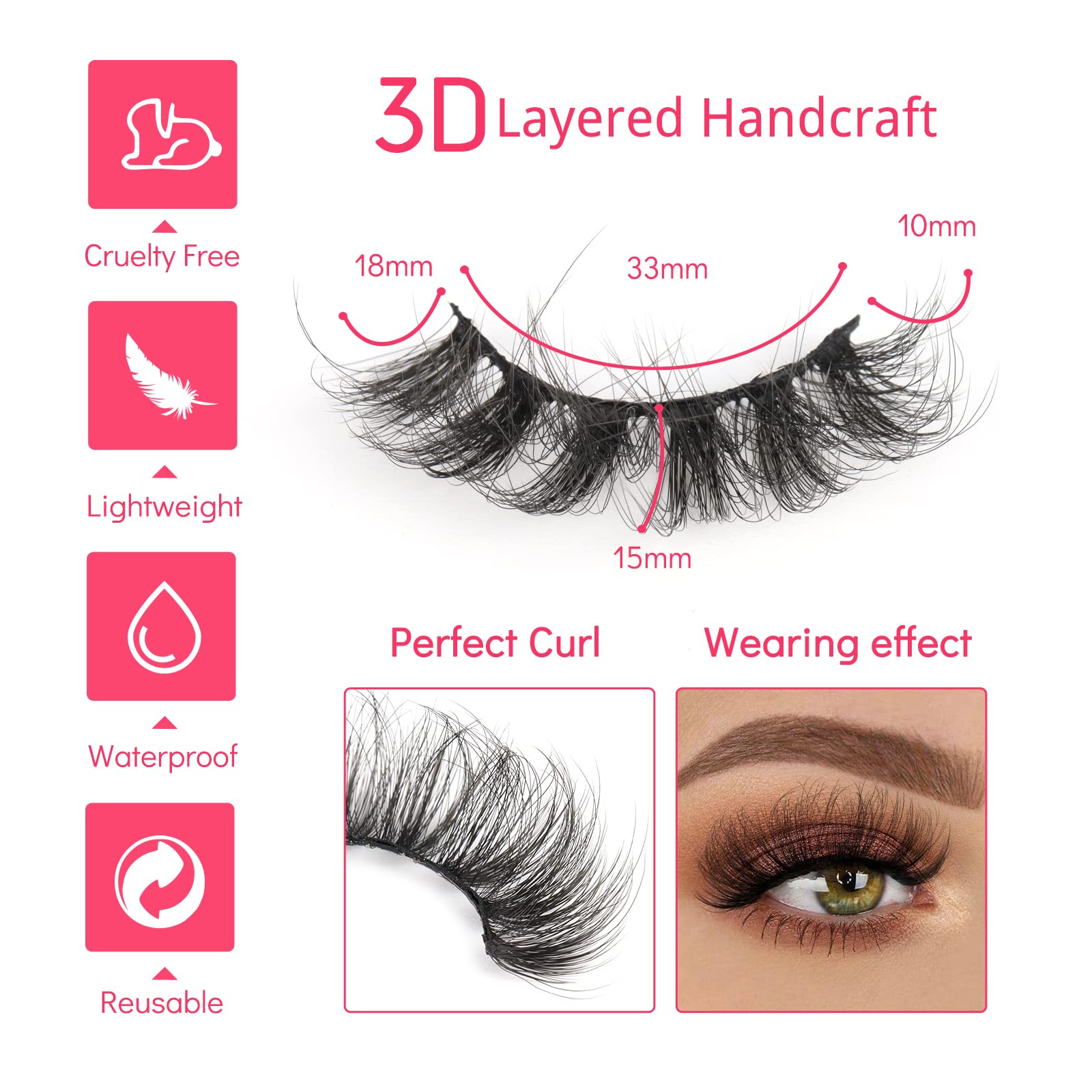MilyBest Lashes False Eyelashes 10 Pairs Fluffy Cat Eye Faux Mink Lashes PestaƱas Postizas D Curl Volume Fake Lashes Wispy Natural Look Eye Lashes Strip Sets Pack