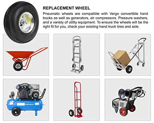 Vergo Pneumatic Wheels 2-Pack Heavy Duty Air Filled Dolly Replacement Wheels - Threaded Tires, Hand Truck Wheels 10" x 3.5” with 5/8" Axle Bore Hole, Offset Hub