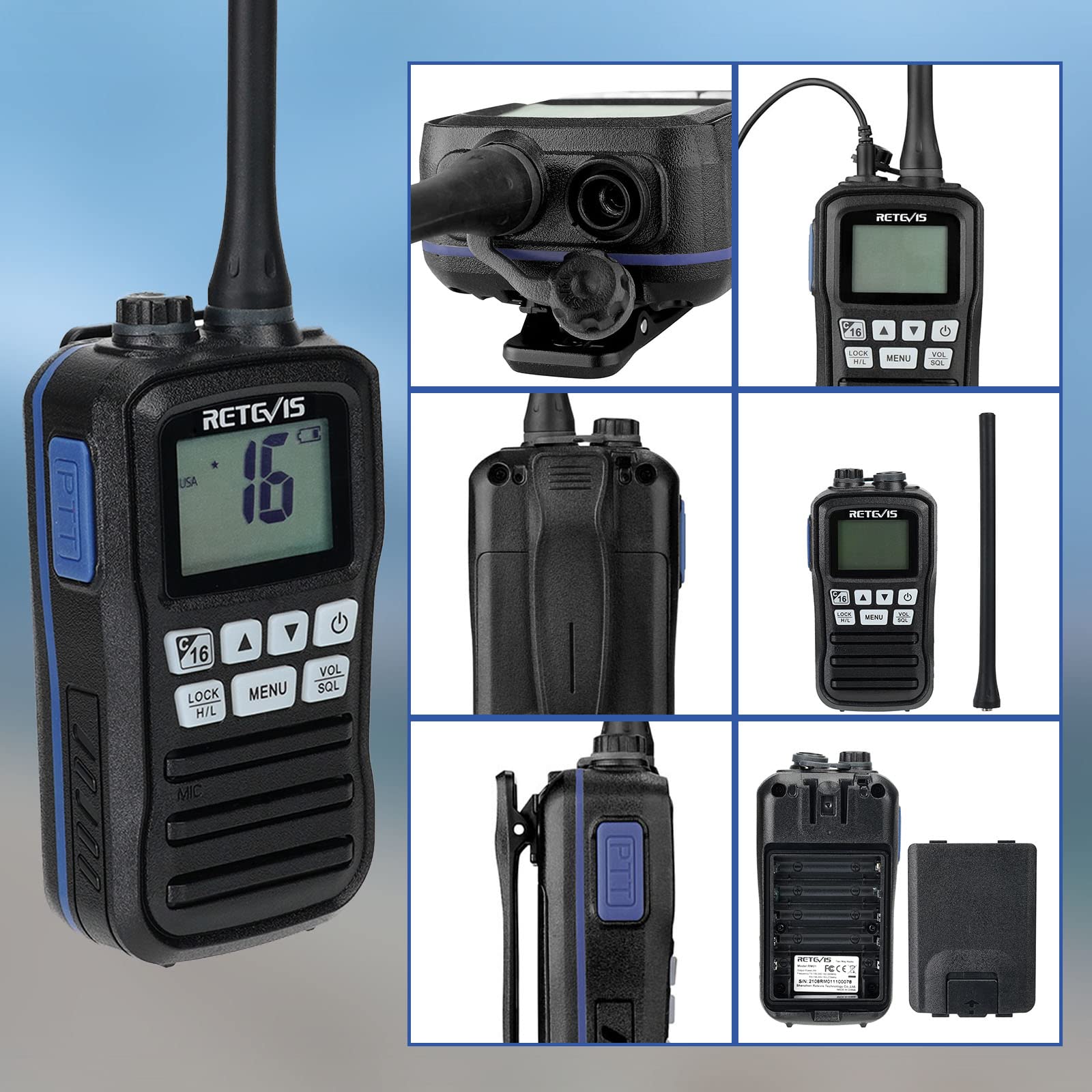 Retevis RM01 Ship to Shore Radio Handheld, Marine Walkie Talkies Waterproof, Floating, NOAA Weather Alert, Marine Two-Way Radios (2 Pack)