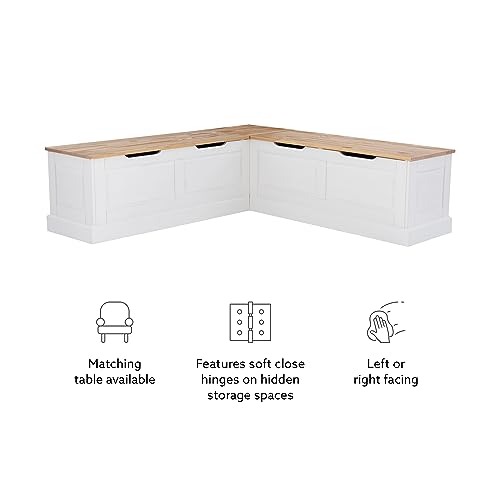Linon Tobin Dining Nook with Hidden Storage Spaces Includes Cushion Set and Pillows, Natural White & Beige