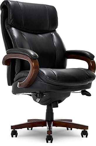 La-Z-Boy Trafford Big and Tall Executive Office Chair with AIR Technology, High Back Ergonomic Lumbar Support, Black Bonded Leather