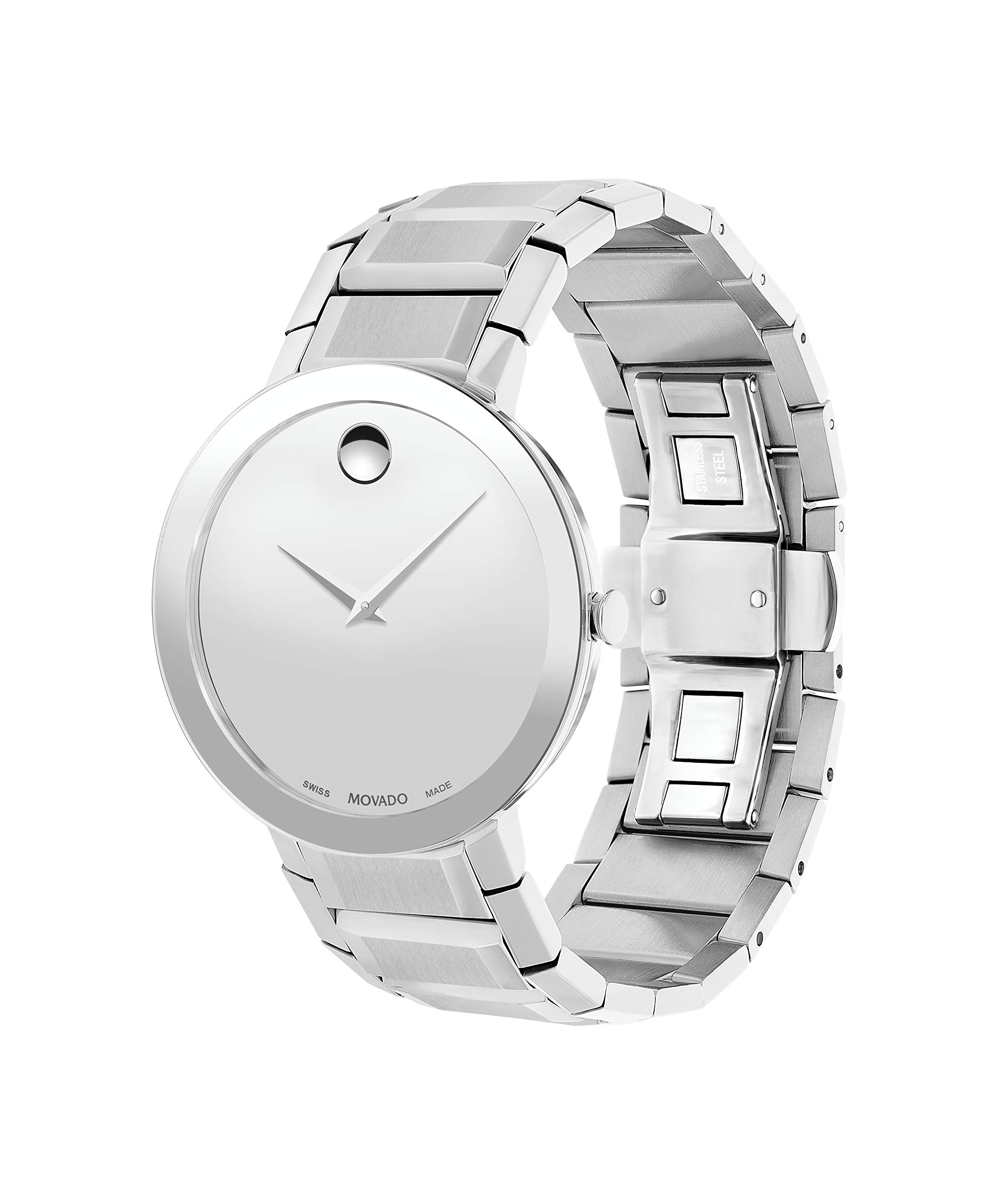 Movado Men's Sapphire Stainless Steel Watch with a Concave Dot Museum Dial, Silver (Model 607178)