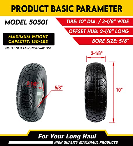 MaxxHaul 50501 Diameter 10" Flat Free All Purpose Tire with 5/8" Ball Bearing Axle Bore Dia, 10 inch, Black