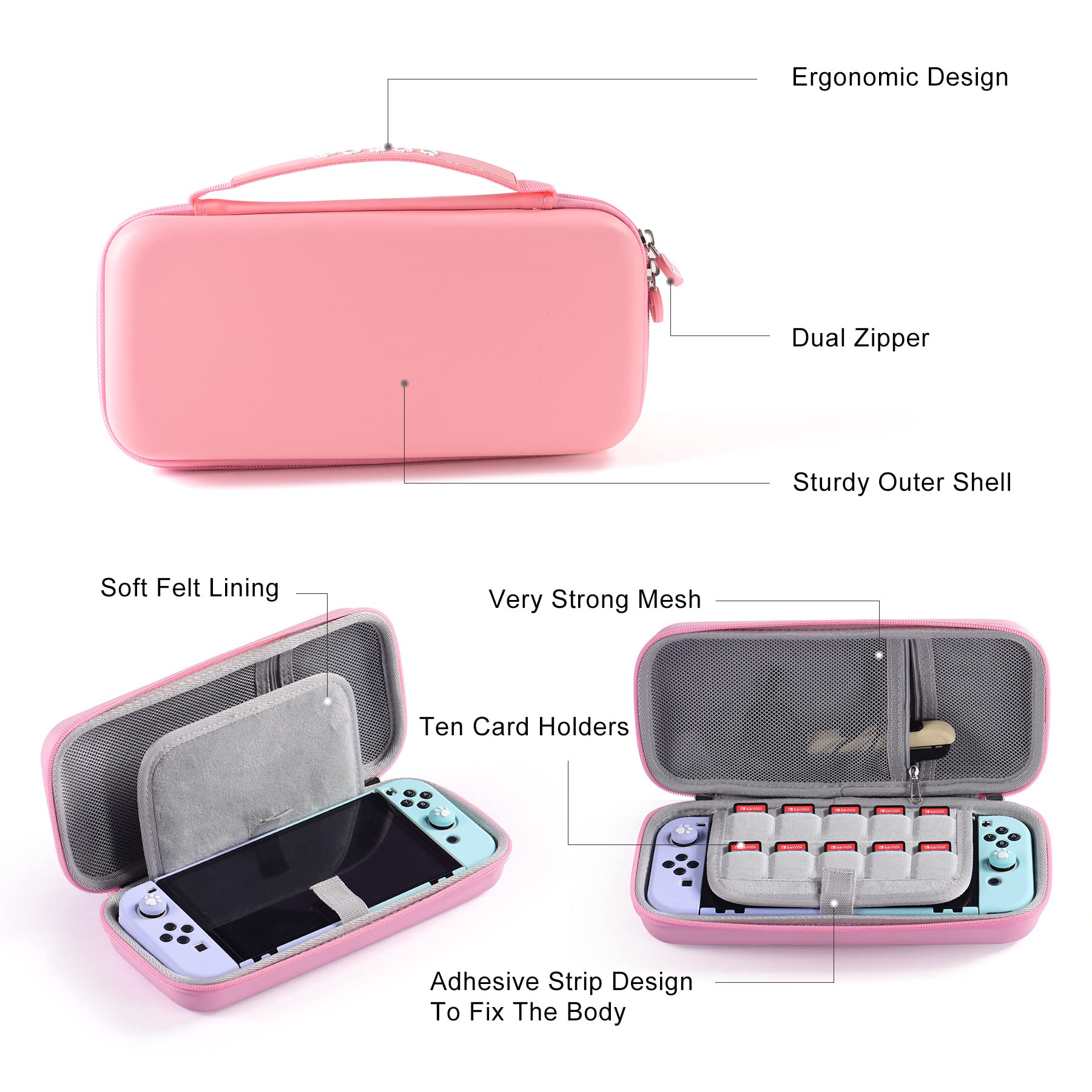 UYIYE Carry Case Compatible with Nintendo Switch/Switch OLED , Protective Hard Portable Travel Carry Case Shell Pouch,Protective case, game case, game machine case, accessories storage (pink)