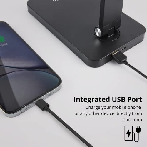 NUOVA GERMANY LED Desk Lamp Eye Protection, Foldable Touch Control Lamp for Kids Room, Office, with USB Charging Port, Dimmable, 5 Lighting White Modes 2800K-6500K (Black)