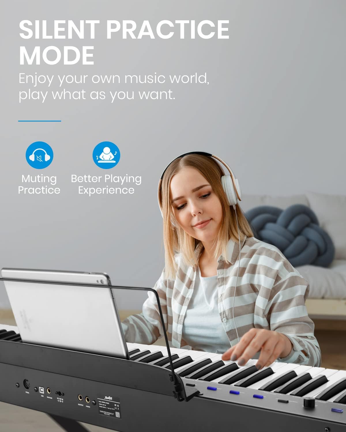 Moukey Beginner 88 Key Full-Size Semi-Weighted Electric Keyboard, MEP-110 Digital Piano+ Stand