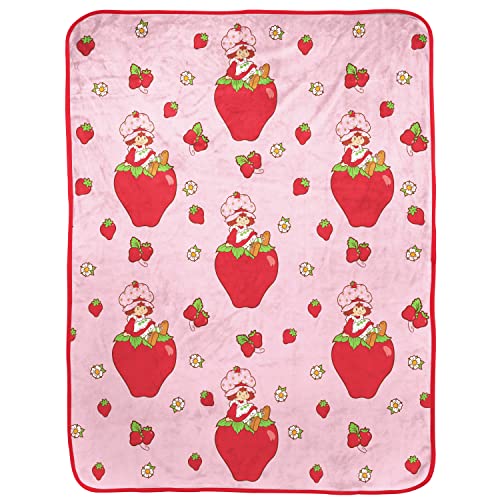 Strawberry Shortcake Pink Strawberries Galore Nogginz Set - 40 x 50 Inch Blanket & Pillow, Kids Super Soft 2 Piece Set