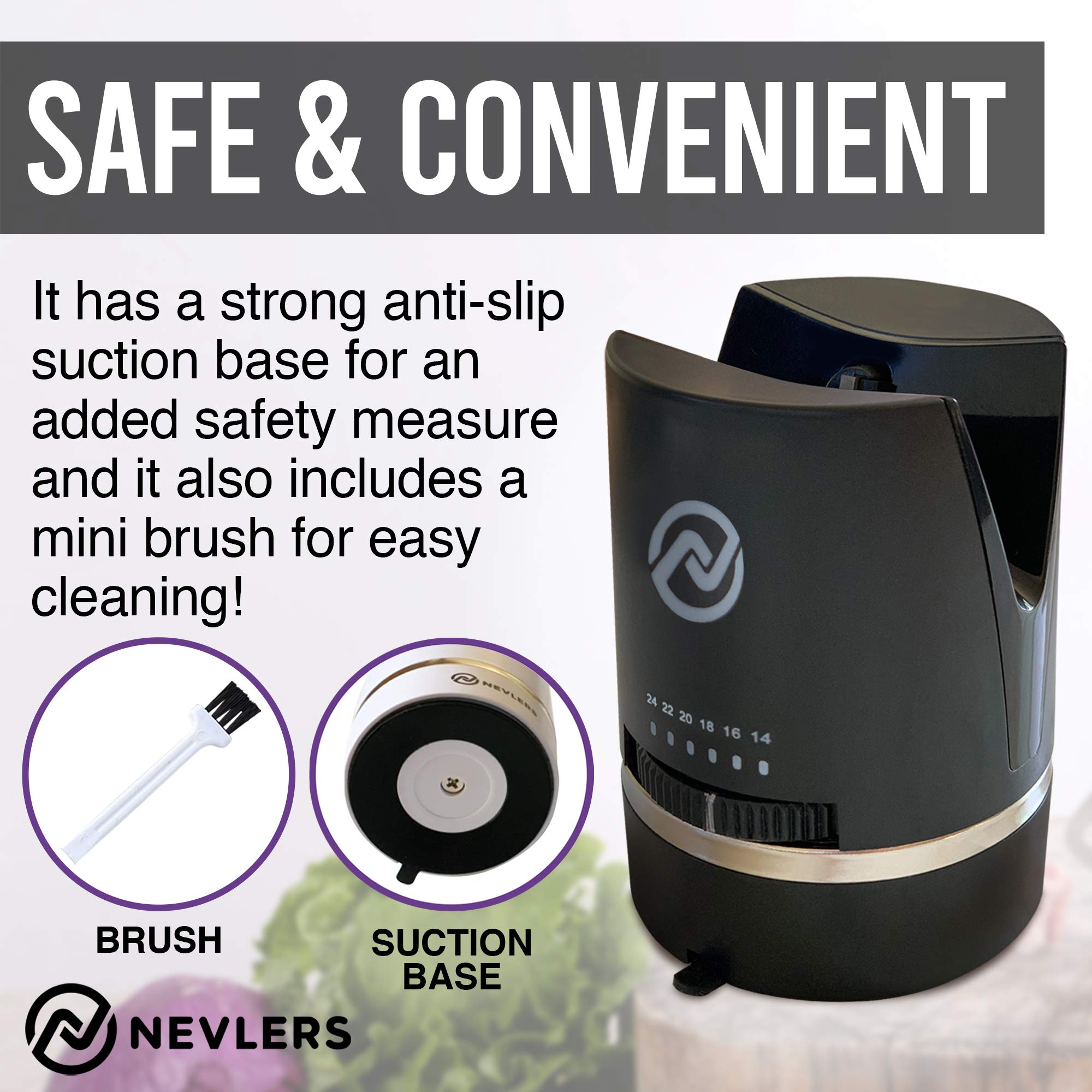 Nevlers Adjustable Angle Manual Kitchen Knife Sharpener with Suction Base - These Sharpeners Prep, Repair, Sharpen, & Polish Most Knives in One Easy Step - Mini Brush for Quick & Easy Clean Up - Red