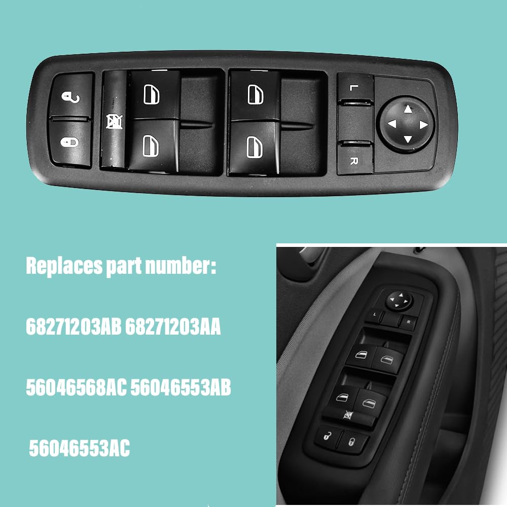 Power Window Master Switch Front Driver Left Side Fits for 2013-2016 Dodge Dart 2014-2016 Cherokee Replaces 68271203AB 68271203AA 56046568AC 56046553AB 56046553AC