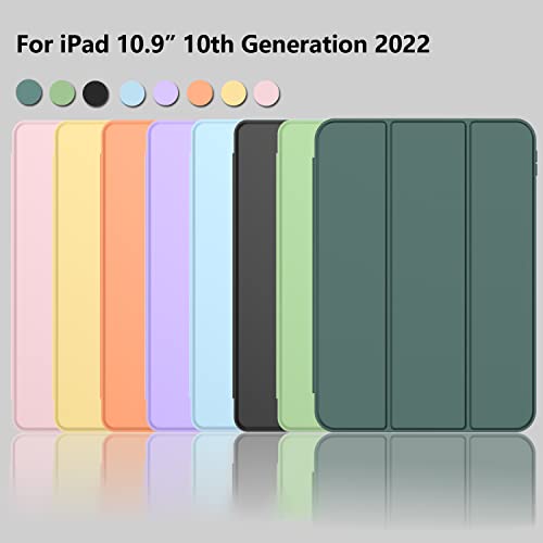ZryXal New iPad 10th Generation Case 10.9 Inch 2022 with Pencil Holder, Smart iPad Case with Soft TPU Back [Support Auto Wake/Sleep] (Midnight Green)