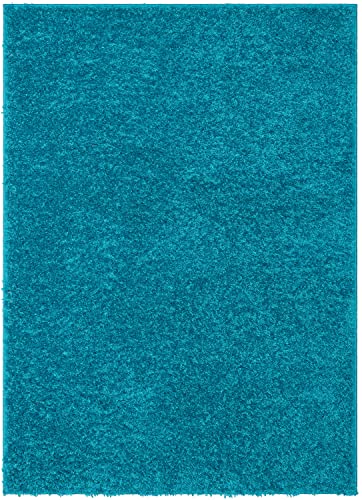 Well Woven Elle Basics | Emerson Shag Teal Blue | Textured (5'3" x 7'3") Area Rug