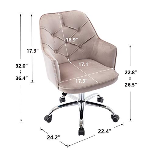 Office Chair, Height Adjustable Retro Swivel Rolling Wheels Leisure Computer Chair with Metal Base, Vanity Chair, Accent Chair for Home Office (Beige)