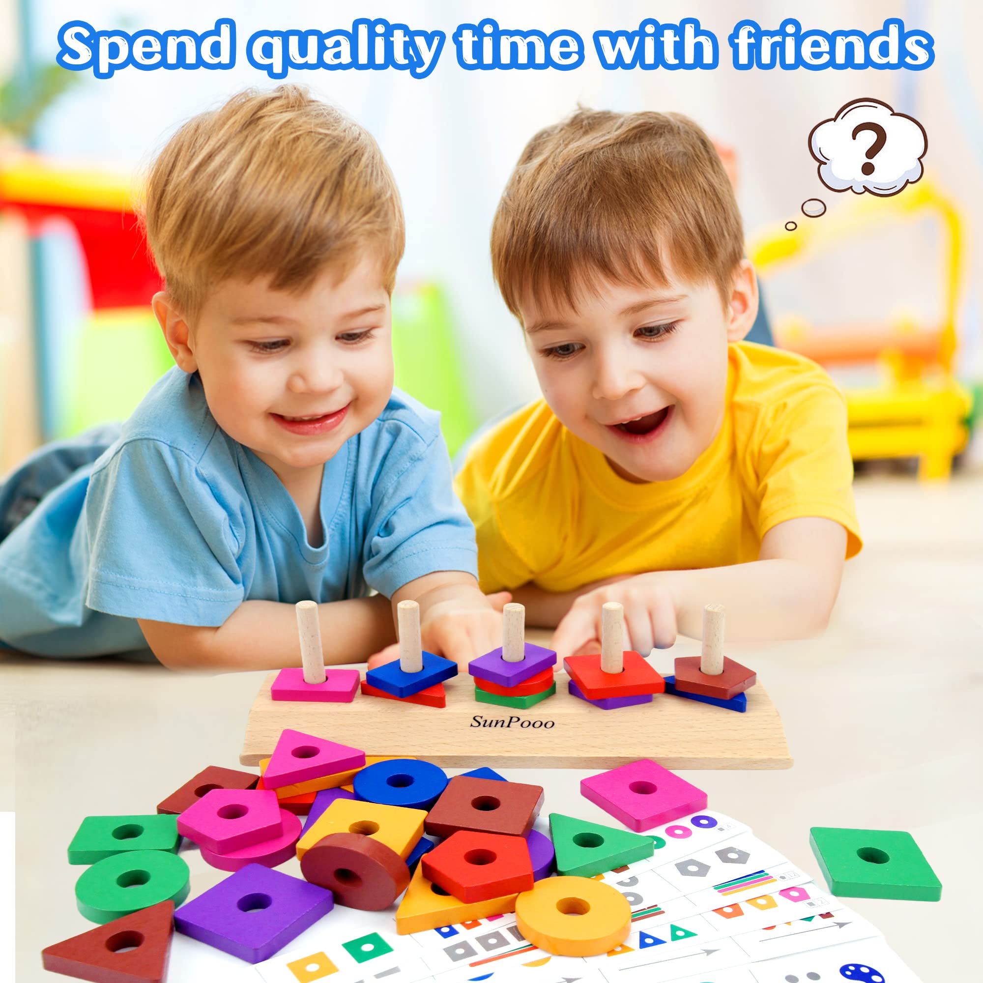 SunPooo Montessori Toys for Children Ages 3 Shape Classification and Color Stacking Blocks Learning and Education Wooden Classification Toys Preschool Learning Toys