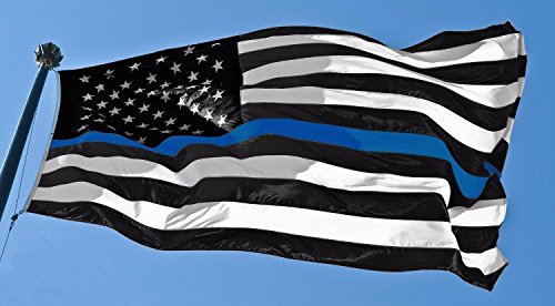 Thin Blue Line Flag, 3x5 FT Blue line Flag Made in US, with Embroidered Stars, Sewn Stripes, Brass Grommets, UV Protection, 300D Nylon Black White and Blue