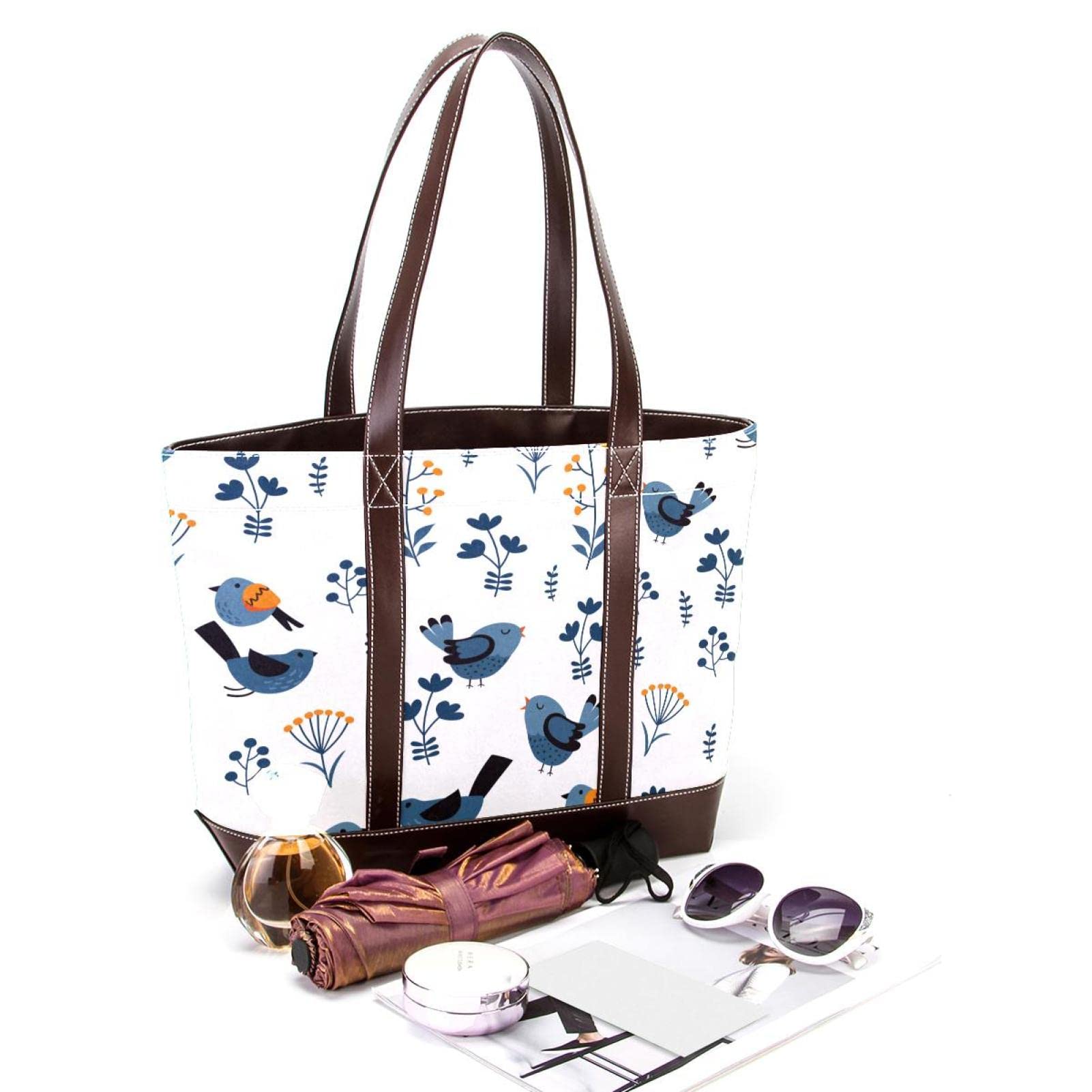 Spring Bird Tote Bags Large Leather canvas Purses and Handbags for Women Top Handle Shoulder Satchel Hobo Bags