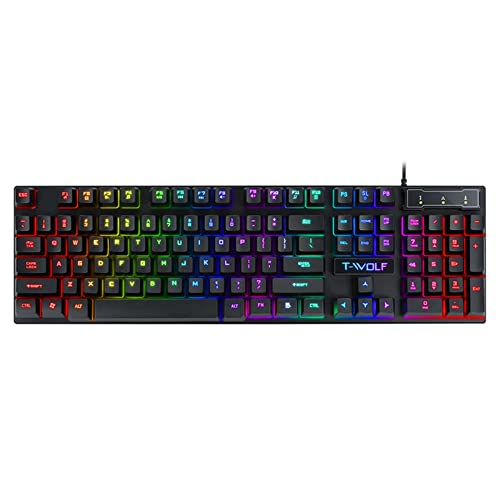 RRGB Backlit Membrane Gaming Keyboard with Multimedia Keys Mechanical Feel Dedicated Media Control,C18 (Black)