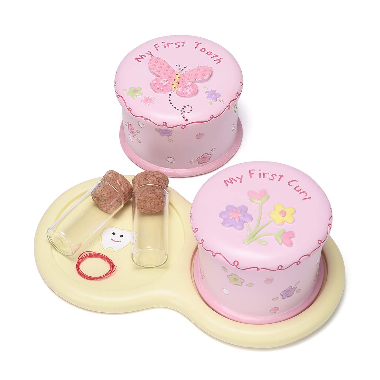 Mogoko Cute Child Tooth Box, Baby First Tooth and Curl Keepsake Boxes Set, Kids Teeth Fairy Holder for Boy or Girl (Pink)