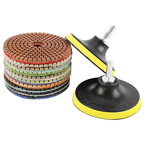Toolly 12 Pack 4 inch Diamond Polishing Pads Set Wet/Dry Polishing Kit 10pcs 50#-3000# Grit Pads with 2pcs Hook and Loop Backer Pads for Granite Stone Concrete Marble Floor Grinder or Polisher
