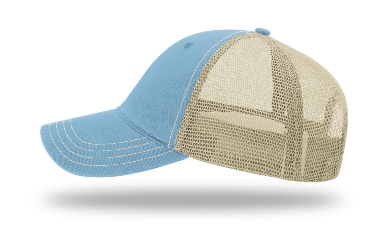 Richardson Garment Washed Relaxed Soft Crown Mesh Back Trucker Hat with Custom Personalized Text Front & Back 111 (Black/Khaki)