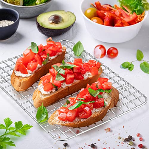 Small Baking Cooling Rack Set of 2, E-far Stainless Steel Toaster Oven Rack for Cooking Roasting Grilling Meat, 8.6β x 6.2β Metal Bakeable Wire Rack for Cookie Cake Bacon - Dishwasher Safe