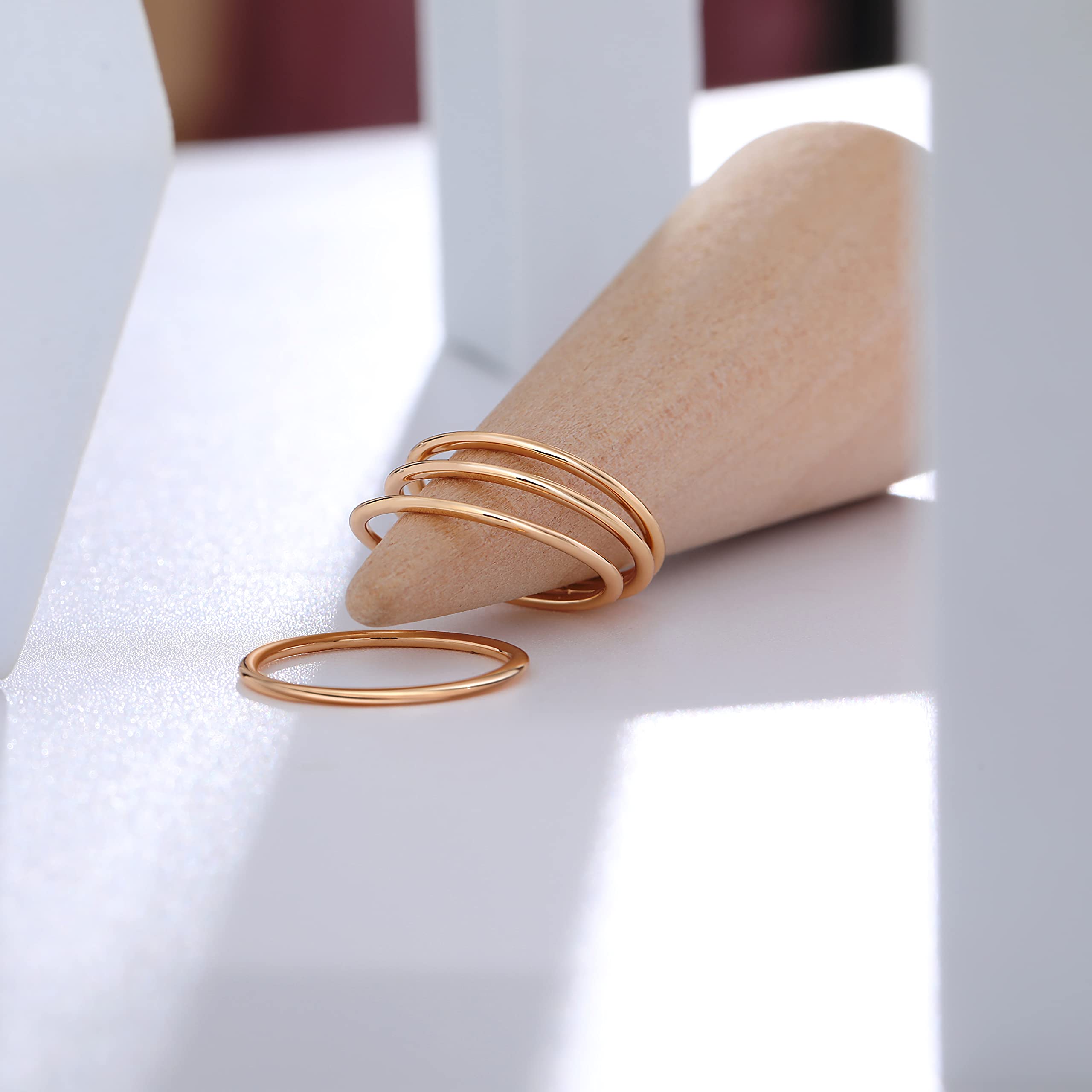 RLMOON 4PCS 14K Gold Plated Stacking Ring Thin Gold Ring Band for Women Statement Stackable Plain Ring Thumb Pointer Finger Ring Comfort Fit Size 8