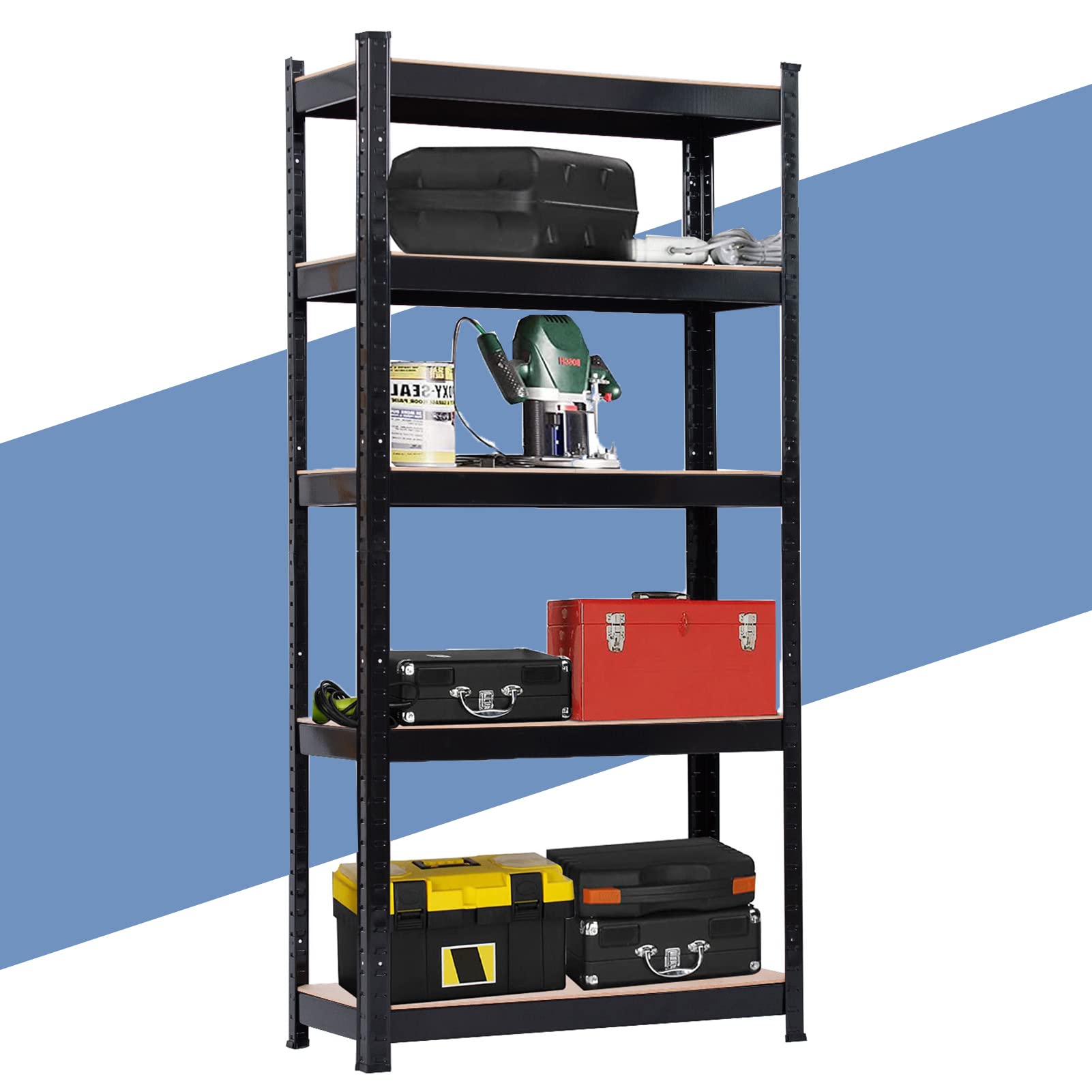 Ymlpre Storage Shelves Heavy Duty, 27.6" Wide Garage Shelving Unit for Storage, 5 Tier Adjustable Metal Rack Organization for Shed Warehouse Basement Pantry, 1650LBS, 5 Tier Black
