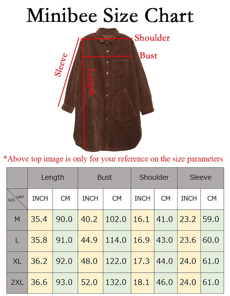 Minibee Women's Corduroy Shirt Coats Long Sleeve Button Down Blouses Tops with Pockets Coffee M