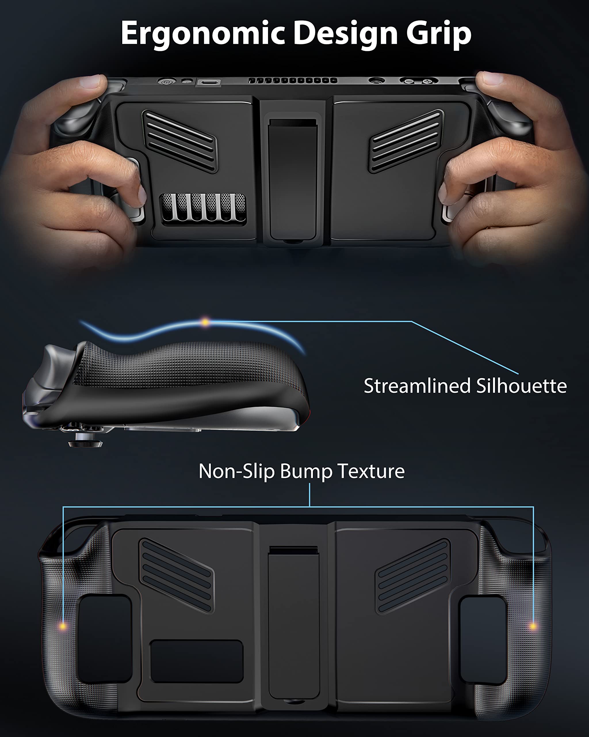 TOENNESEN Case for Steam Deck, Anti-Scratch and Non-Slip Grips Vavle Steam Deck Accessories, Protective Cover with Kickstand Designed for Steam Deck (With Kickstand)