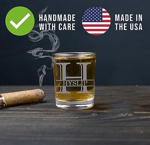 Personalized Etched 2.5oz 1pk Shot Glass – Customized Monogram Name, Custom Gifts Men Women, Groomsmen, Engraved Wedding Birthday Anniversary Retirement Gift Ideas Him Her, Party Favors, Halpert