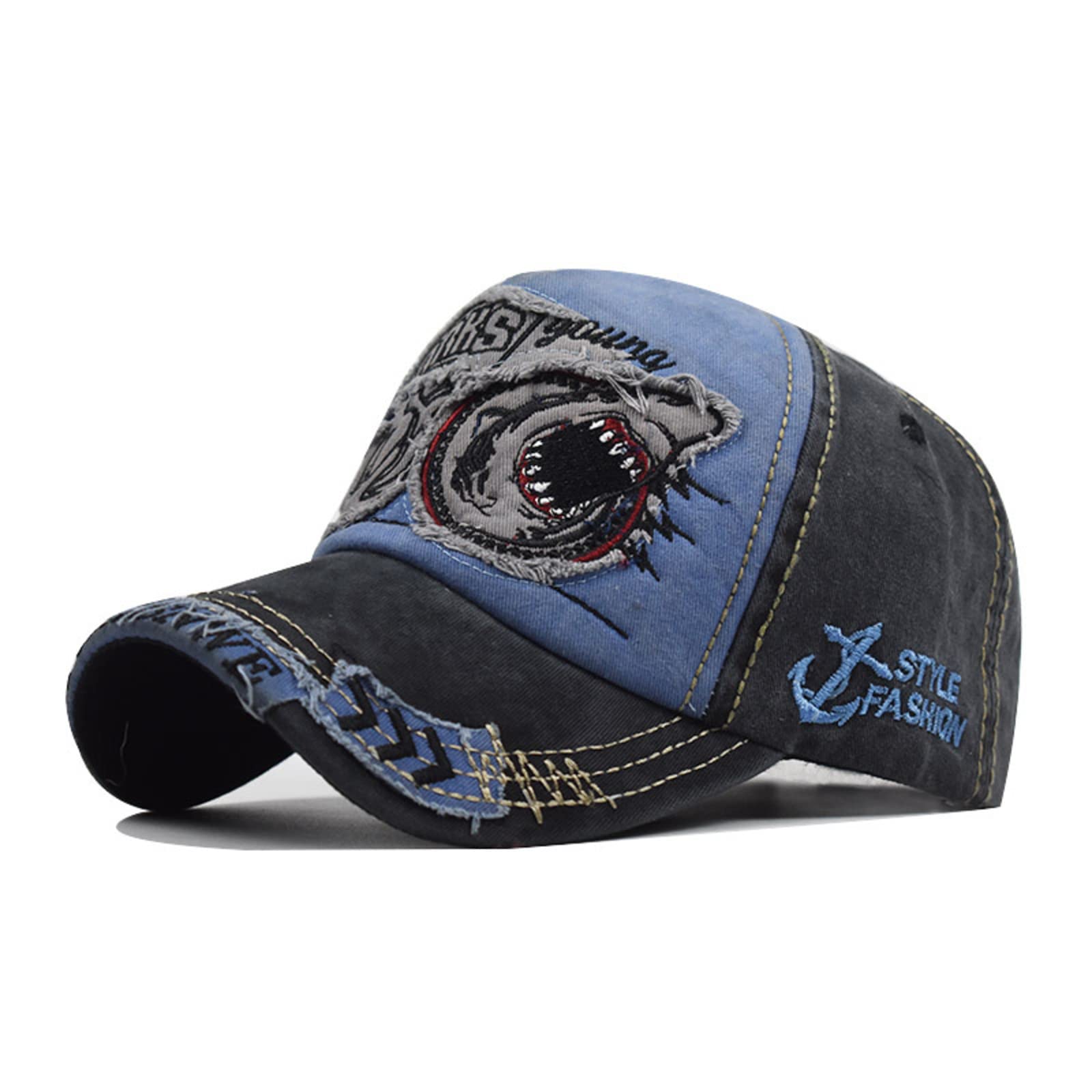 Retro Shark Embroidered Baseball Cap Cotton Washable Snapback Hat Men Women Stretch Truck Caps Dad Hats Navy Blue